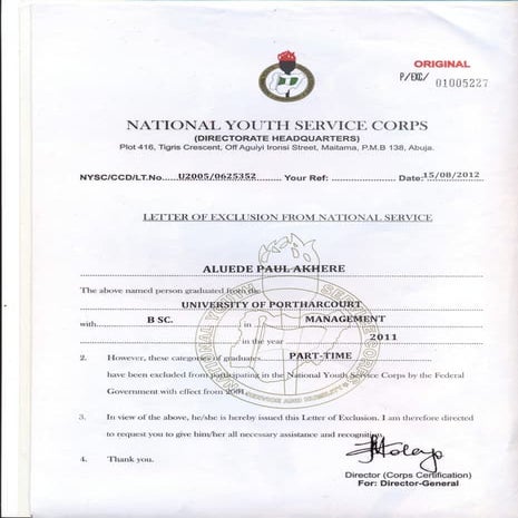 NYSC Letter | PDF