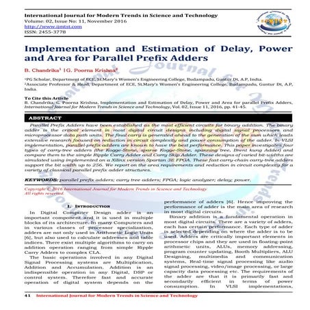 Implementation And Estimation Of Delay Power And Area For Parallel