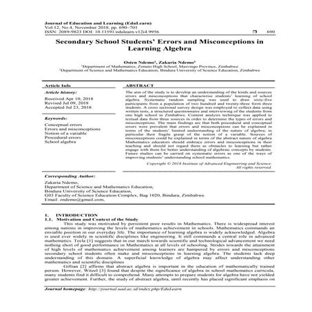 Secondary School Students’ Errors and Misconceptions in Learning ...