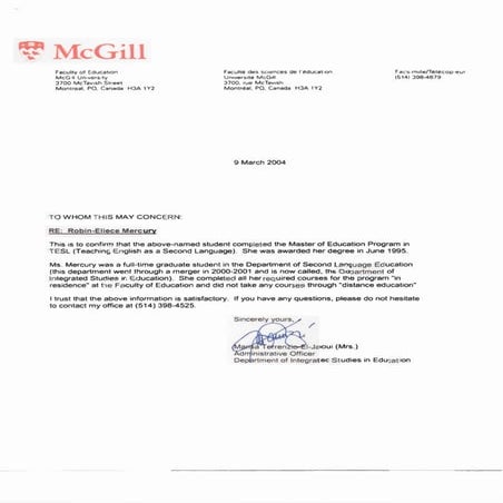 McGill Attestation & Course Descriptions | PDF