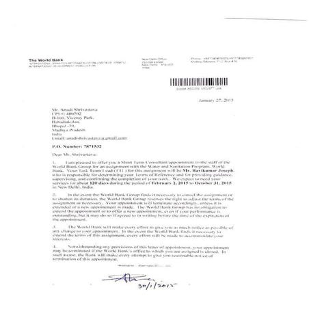 Offer and Accpt. letter, WSP World Bank | PDF