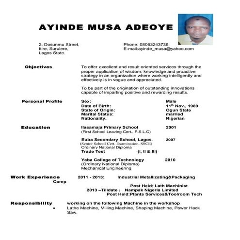 AYINDE MUSA ADEOYE cv | DOC