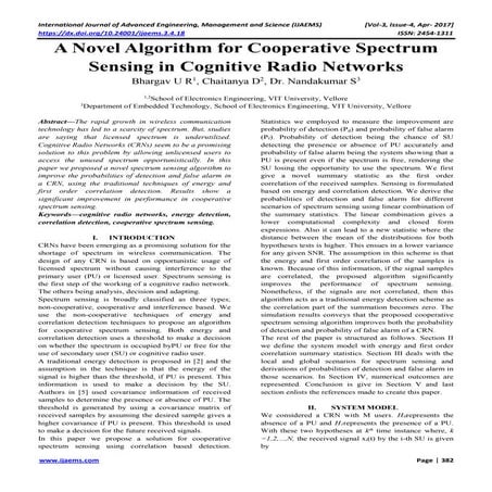 A Novel Algorithm for Cooperative Spectrum Sensing in Cognitive Radio Networks | PDF