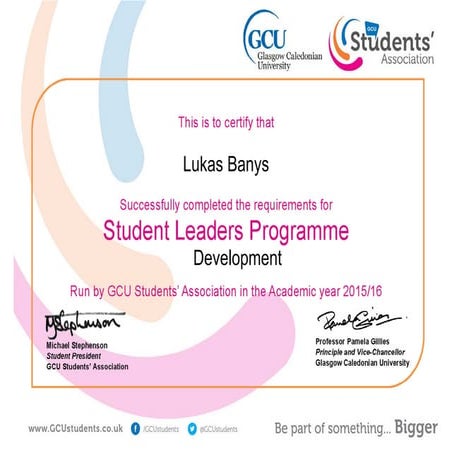 GCU Student Leaders Programme Certificate | PDF | Education industry | Industries