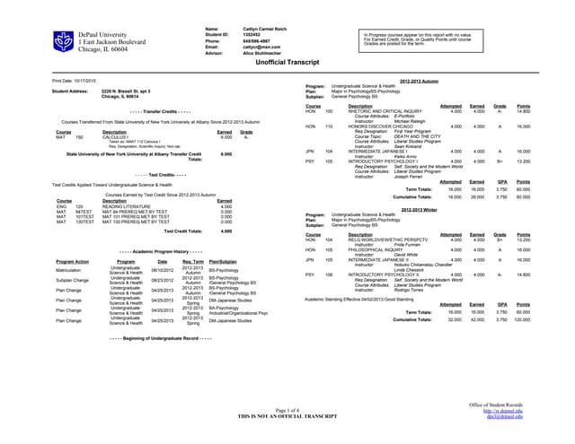 Ltccc unofficial transcript | ODT