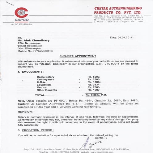 CAPCO APPOINTMENT LETTER | PDF