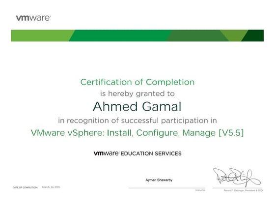 VMwae VCP-DCV5.5 Training certificate | PPT