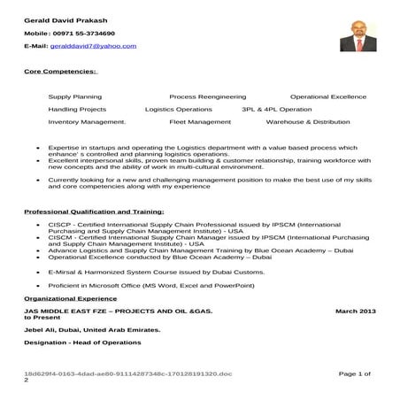 Gerald Resume_2017 | DOC | Logistics | Business