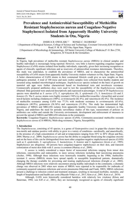 Prevalence and antibiotic susceptibility patterns of methicillin resistant staphylococcus aureus ...