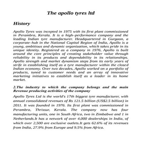 The apollo tyres ltd | ODT