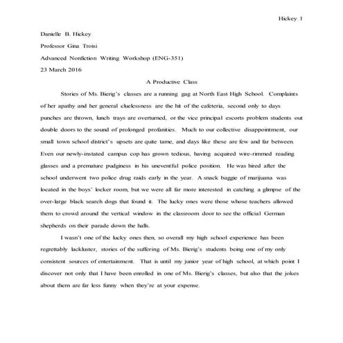 A Productive Class (A Humor Essay) | DOCX