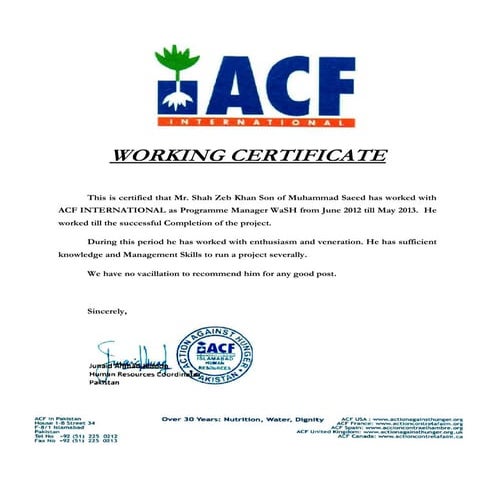 ACF Experience CERT | PDF