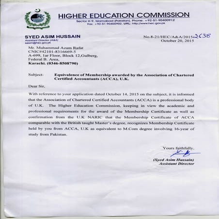 HEC M.com letter | PDF