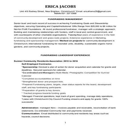 Erica Jacobs CV Fundraiser 2016 | DOCX | Non-Profit Organizations ...