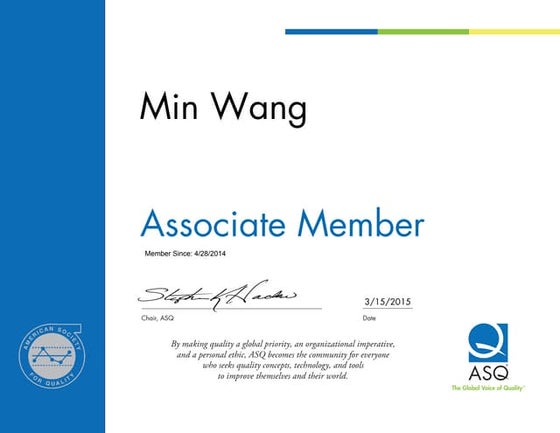 ASQ membership certificate | PPT
