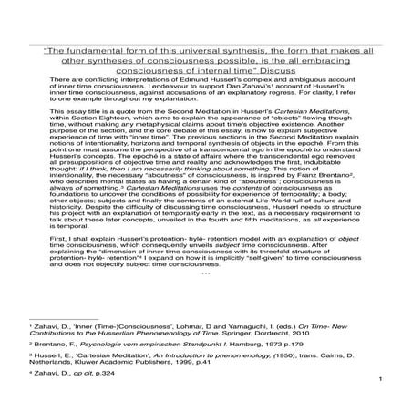 phenomenology, an exploration of the essential temporal feature of all ...