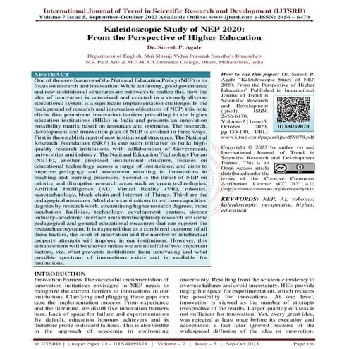 Kaleidoscopic Study of NEP 2020 From the Perspective of Higher Education | PDF