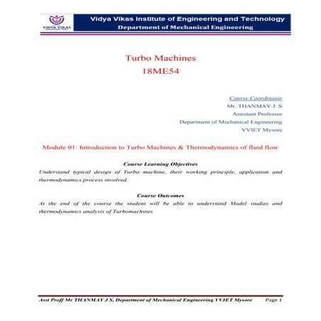 18 me54 turbo machines module 01 question no 1a &1b | PDF