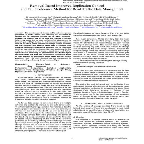 Removal Based Improved Replication Control And Fault Tolerance Method For Road Traffic Data
