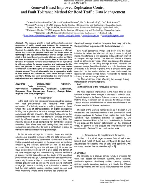 Removal Based Improved Replication Control And Fault Tolerance Method For Road Traffic Data