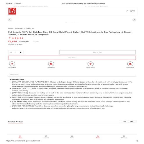 18 Piece Cutlery Set | FNS International Pvt Ltd | PDF