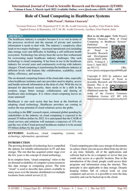 Cloud computing and healthcare services | PPT