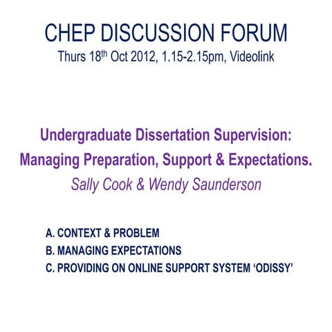 18th october chep df slides undergraduate dissertation supervision | PPT