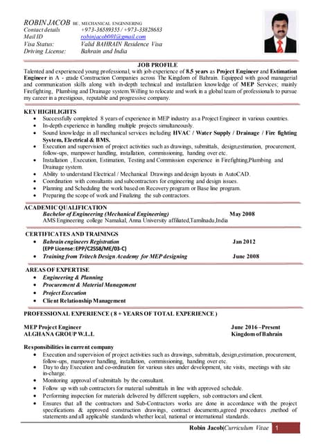 MEP Engineer Resume | DOCX