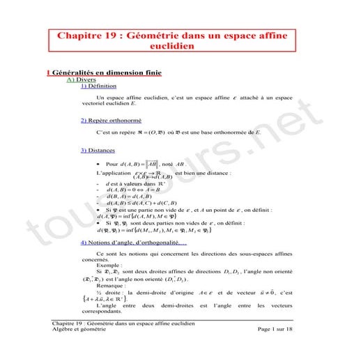 Géométrie dans un espace affine euclidien | PDF