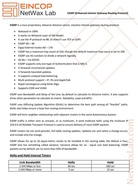 Eigrp Enhanced Interior Gateway Routing Protocol Pptx Computer Networking Computing