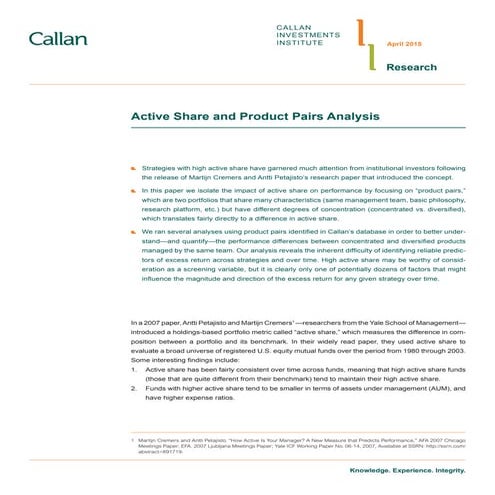 Active Share and Product Pairs Analysis | PDF