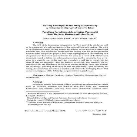 Shifting Paradigms in the Study of Personality: A Retrospective Survey ...