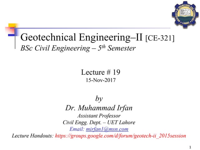 Geotechnical Engineering-II [Lec #23: Rankine Earth Pressure Theory] | PPSX