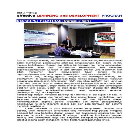 Silabus Training "Effective LEARNING and DEVELOPMENT PROGRAM" | DOCX