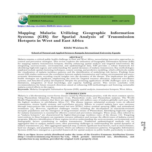 Mapping Malaria: Utilizing Geographic Information Systems (GIS) for Spatial Analysis of ...