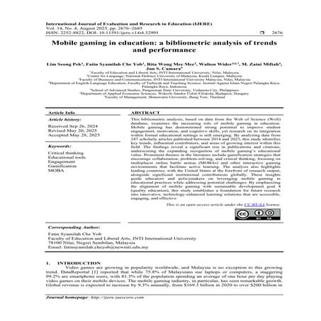 Mobile gaming in education: a bibliometric analysis of trends and ...