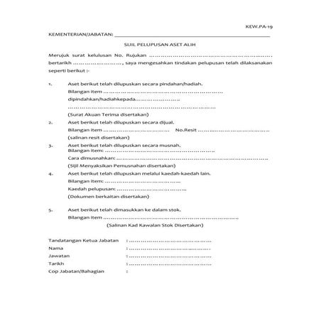 19.kew.pa 19 (sijil pelupusan aset alih) | DOC