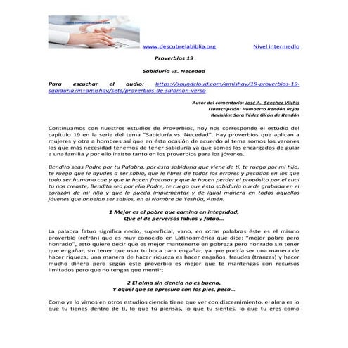 19 proverbios 19 sabiduría contra necedad. | PDF