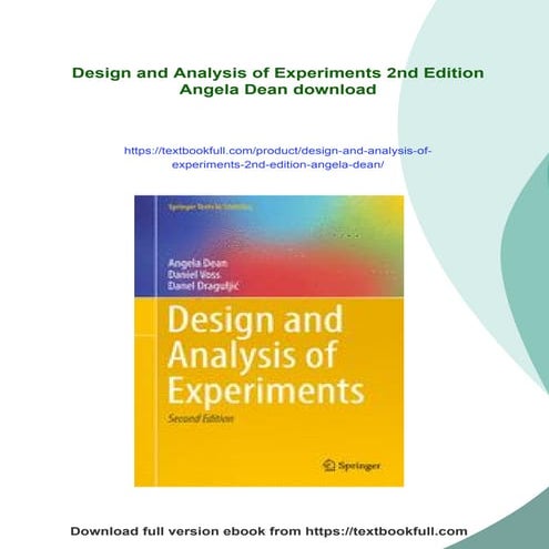Design and Analysis of Experiments 2nd Edition Angela Dean | PDF