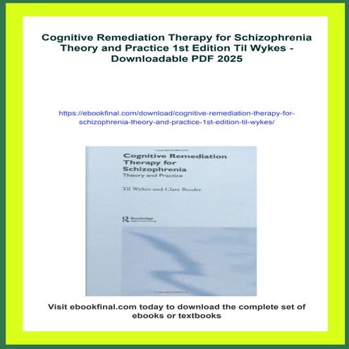 Cognitive Remediation Therapy for Schizophrenia Theory and Practice 1st ...