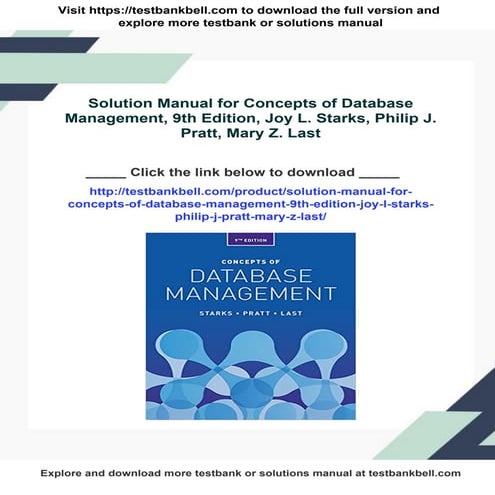 Solution Manual for Concepts of Database Management, 9th Edition, Joy L. Starks, Philip J. Pratt ...
