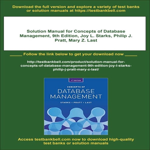Solution Manual for Concepts of Database Management, 9th Edition, Joy L. Starks, Philip J. Pratt ...