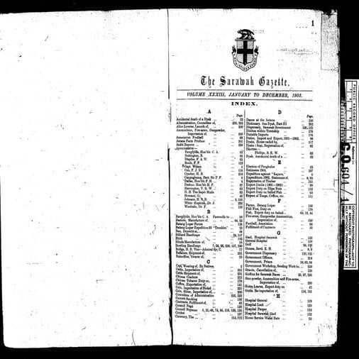 Sarawak Gazette 1903 Index | PPT