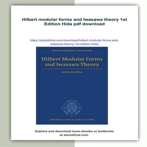 Hilbert modular forms and Iwasawa theory 1st Edition Hida | PDF