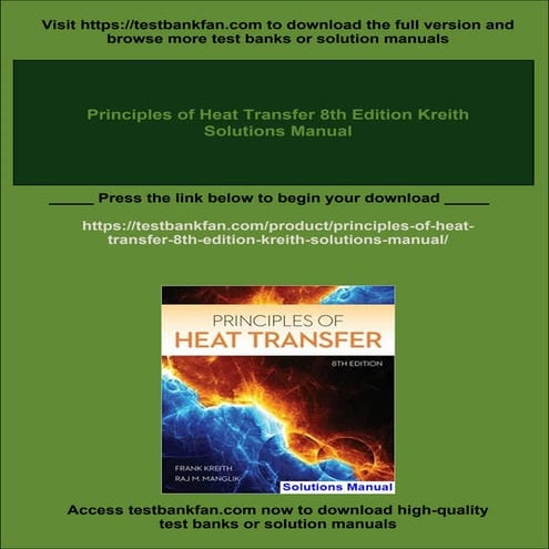 Principles of Heat Transfer 8th Edition Kreith Solutions Manual | PDF