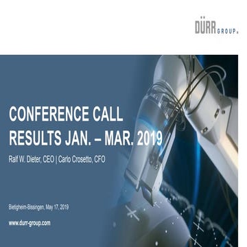 Dürr AG Conference Call – Q1 2019 | PDF