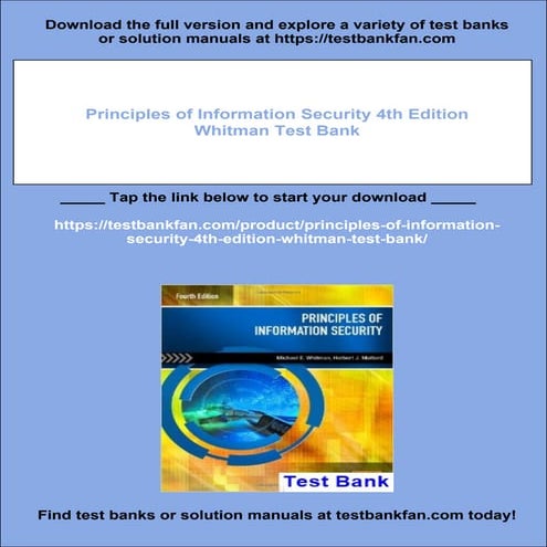 Principles of Information Security 4th Edition Whitman Test Bank | PDF
