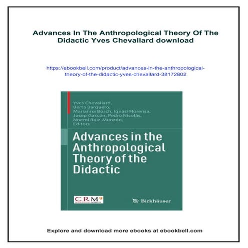 Advances In The Anthropological Theory Of The Didactic Yves Chevallard ...
