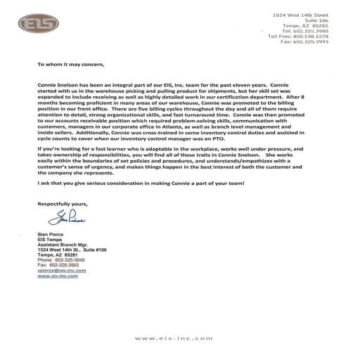 EIS Letter of Recommendation - Connie Snelson (1) (1) | PDF
