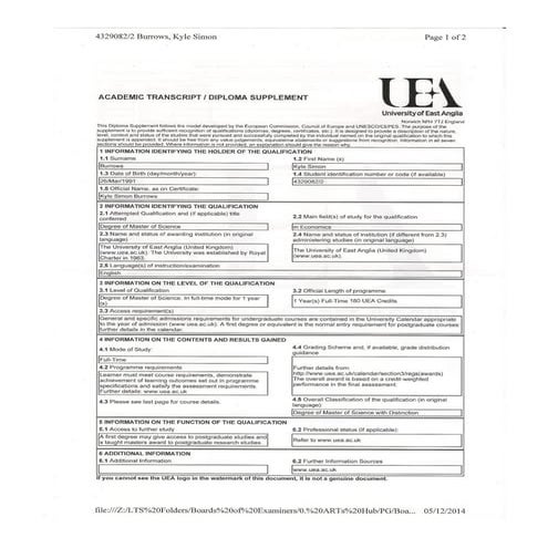 Masters Transcript Page 1 | PDF
